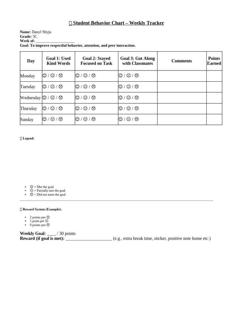 ? Student Behavior Chart | PDF