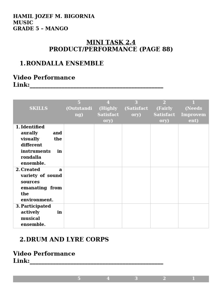 Grade 5 Music Performance Evaluation | PDF