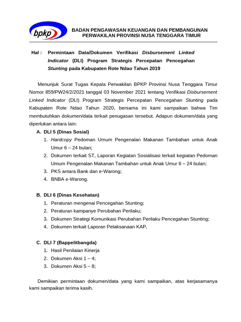 Permintaan Data Stunting Rote | PDF