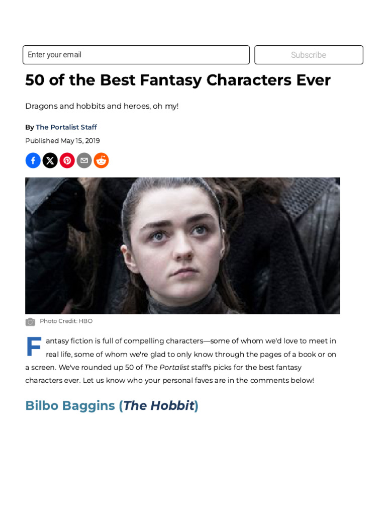 Top 50 Iconic Fantasy Characters | PDF | Bilbo Baggins | Magician (Fantasy)