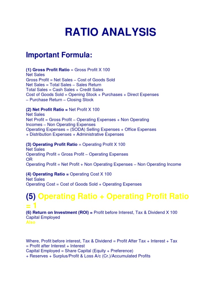 Ratio Analysis: Important Formula | PDF | Dividend | Equity (Finance)