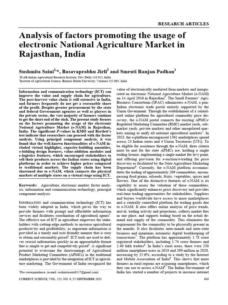 Factors Boosting e-NAM Use in Rajasthan | PDF | Factor Analysis