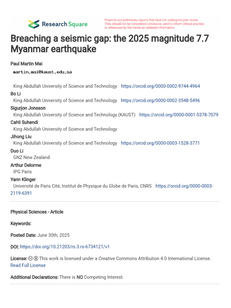 Breaching A Seismic Gap The 2025 Magnitude 7 7 Myanmar Earthquake | PDF ...