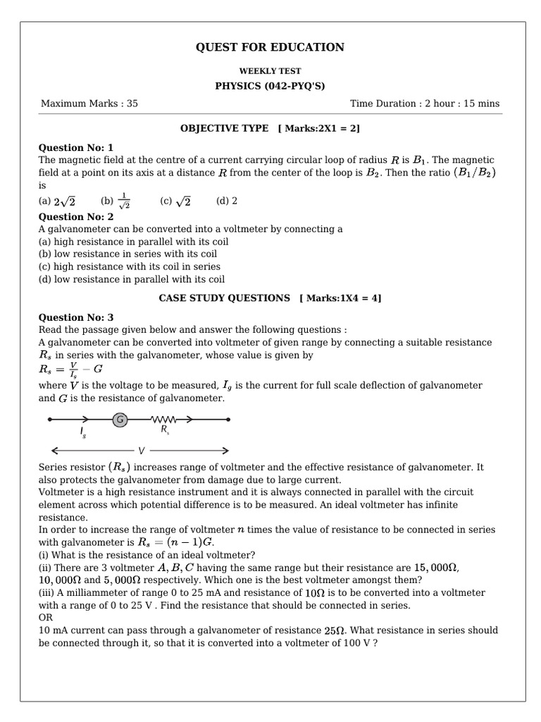 Physics (042-Pyq's) (17 - 08 - 2025) | PDF | Electromagnetism | Electricity