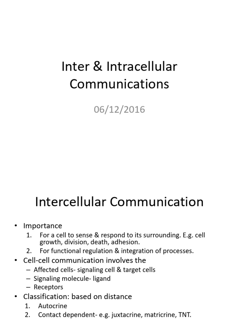 Inter and Intracellular Communications | PDF | Cell Signaling | Cell ...