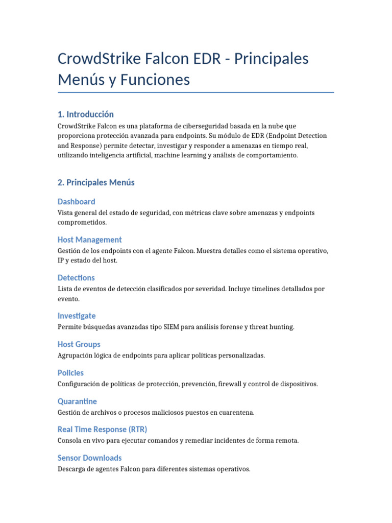 CrowdStrike EDR Menus y Funciones | PDF