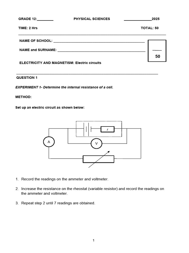 Grade 12 Internal Resistance Experiment | PDF | Resistor | Voltage