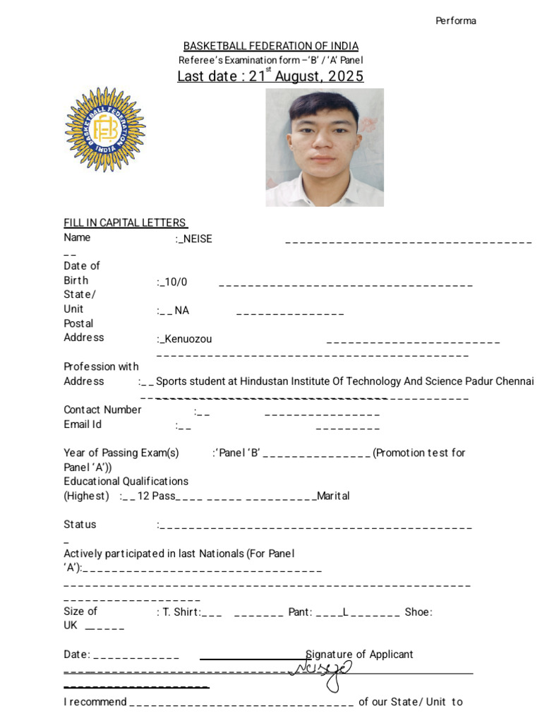 BFI Referee Exam Application Form | PDF