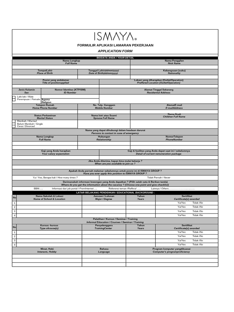 Ismaya Group - Application Form | PDF