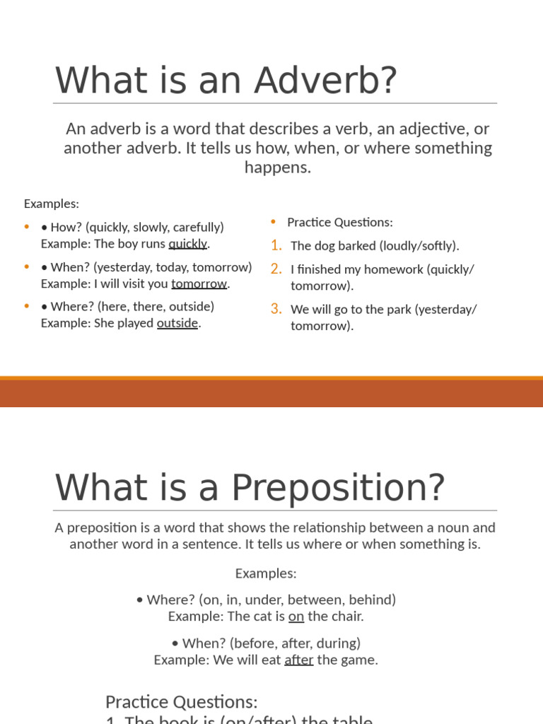 Adverbs and Prepositions Explained | PDF