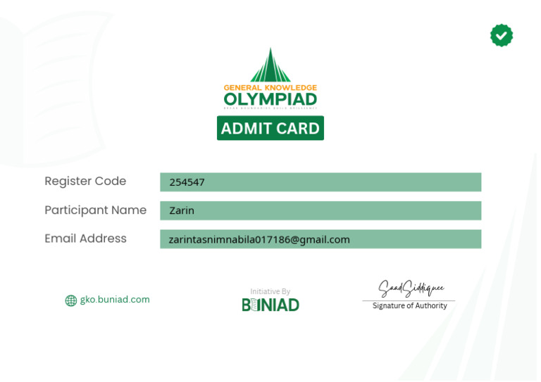 Admit Card: Register Code Participant Name Email Address | PDF