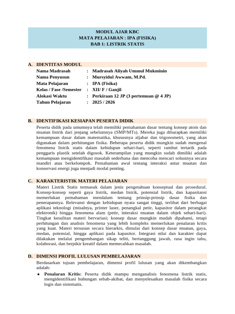 Modul Bab 1 Listrik Statis | PDF