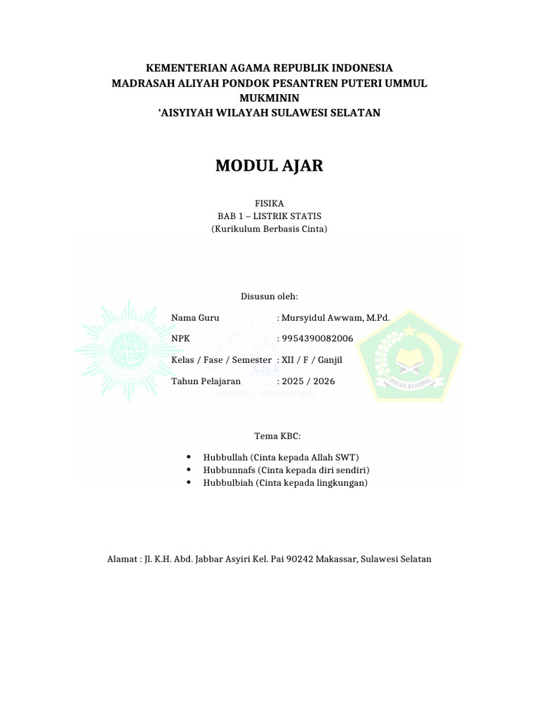 Sampul Modul Ajar Listrik Statis | PDF