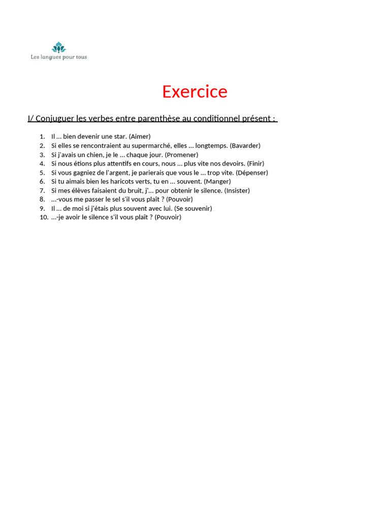 Exercices sur le conditionnel présent | PDF