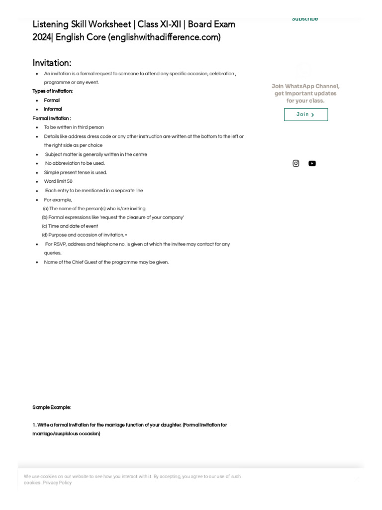 Formal & Informal Invitation _ English Core _ Class XII _ Board Exam ...