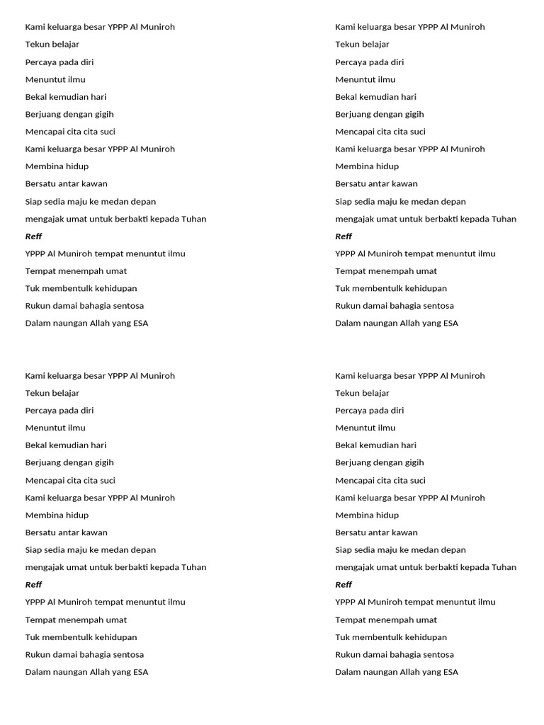 Lirik Mars YPPP Al Muniroh | PDF