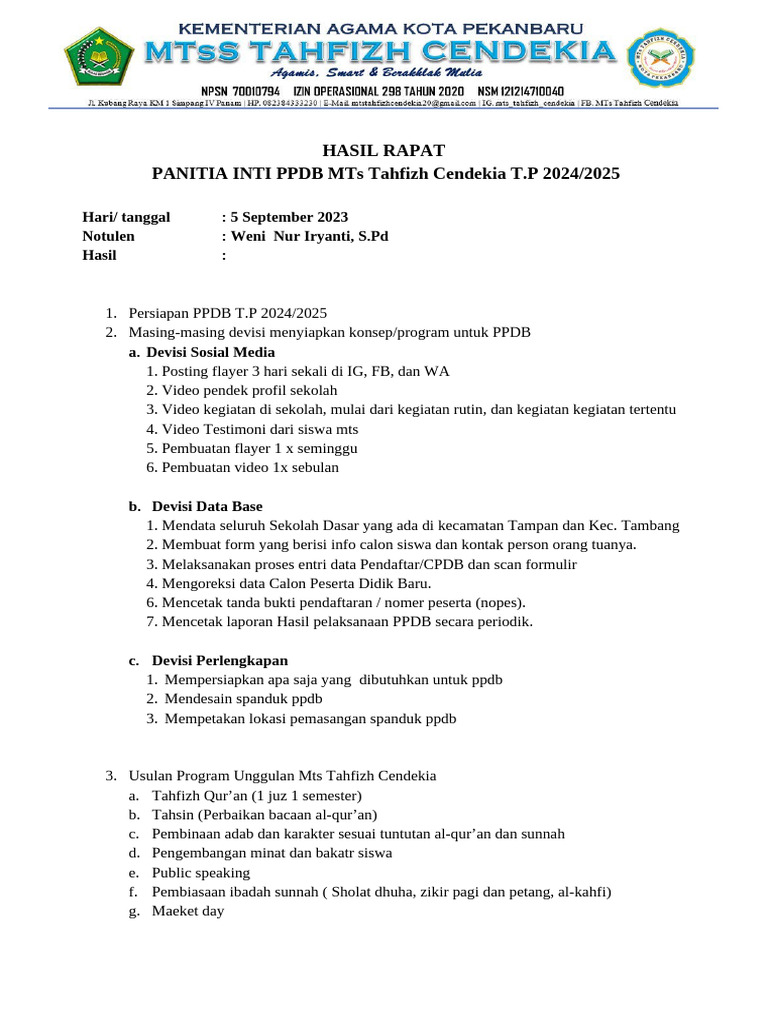 Notulen PPDB 5 Sep 2024-2025 | PDF