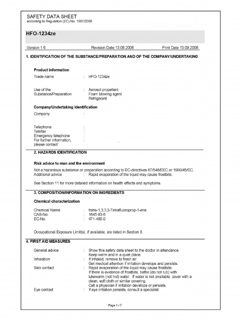 Msds Hfc 1234ze（e） | PDF