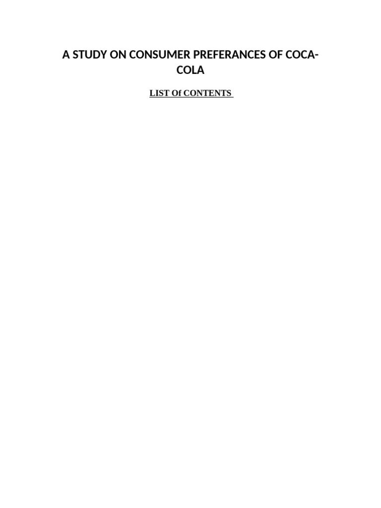Consumer Preferences for Coca-Cola Study | PDF | Consumer Behaviour ...