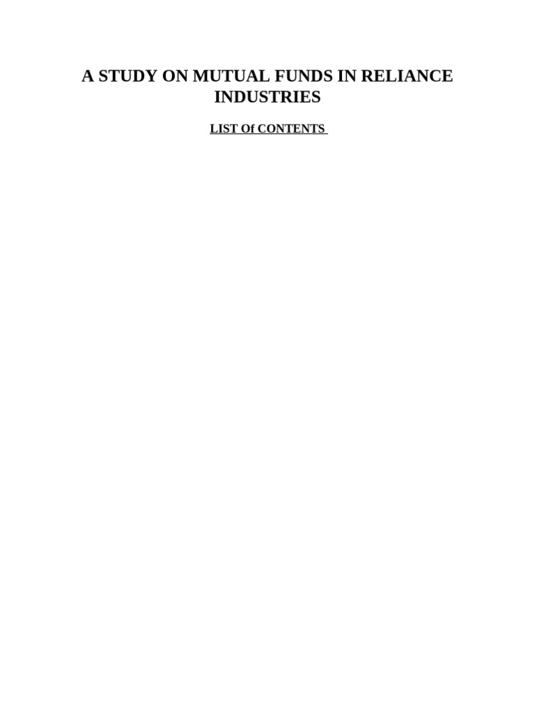 A Study On Mutual Funds in Reliance Industries | PDF | Investing ...