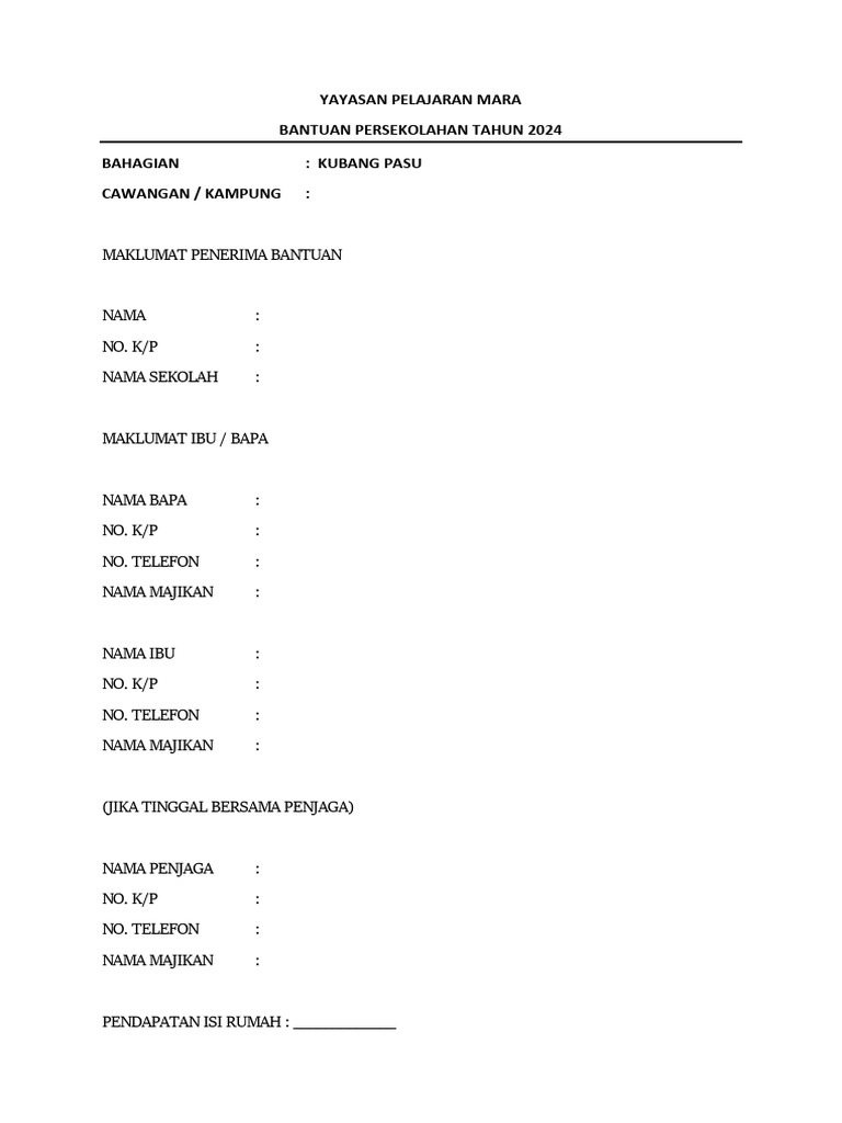 Borang Bantuan | PDF