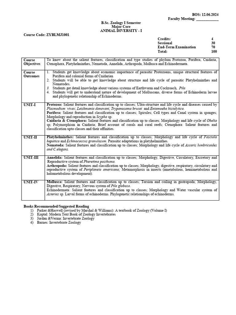 Zoology Revised Syllabus | PDF | Evolution | Cell (Biology)
