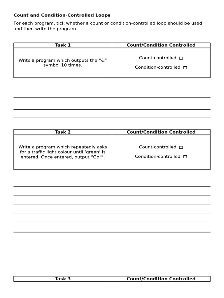 Count and Condition Controlled Tasks | PDF