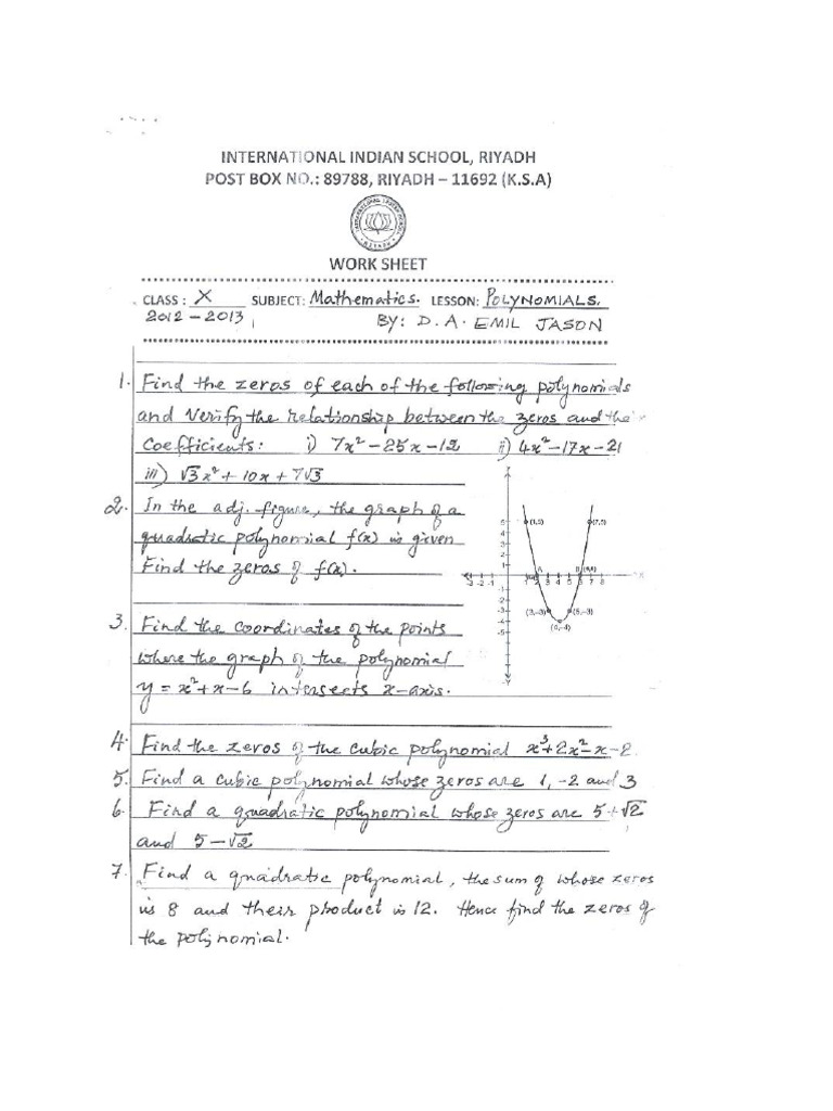 Class 10 Chennai Tamilnadu India School Maths Worksheet PDF For Bright ...