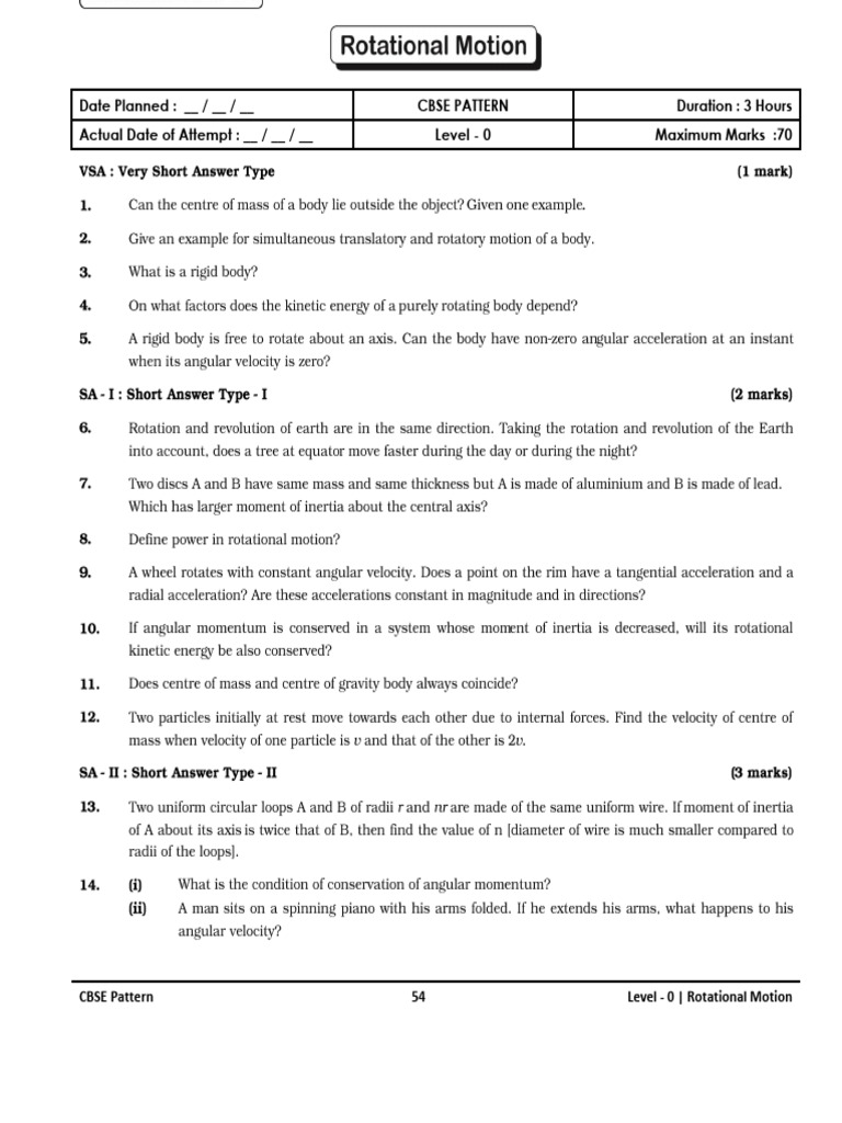Rotational Motion All Levels Sheets | PDF | Rotation Around A Fixed Axis | Angular Momentum