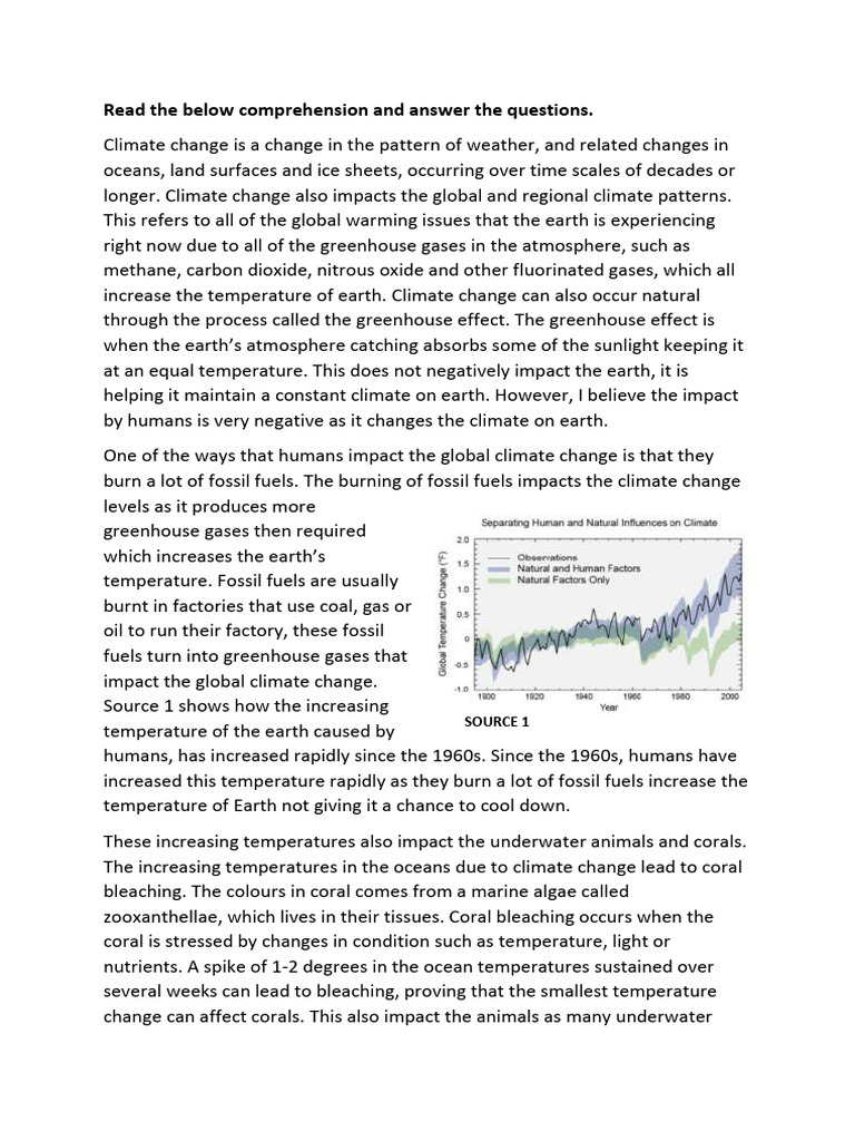 Comprehension On Climate Change | PDF | Climate Change | Greenhouse Effect