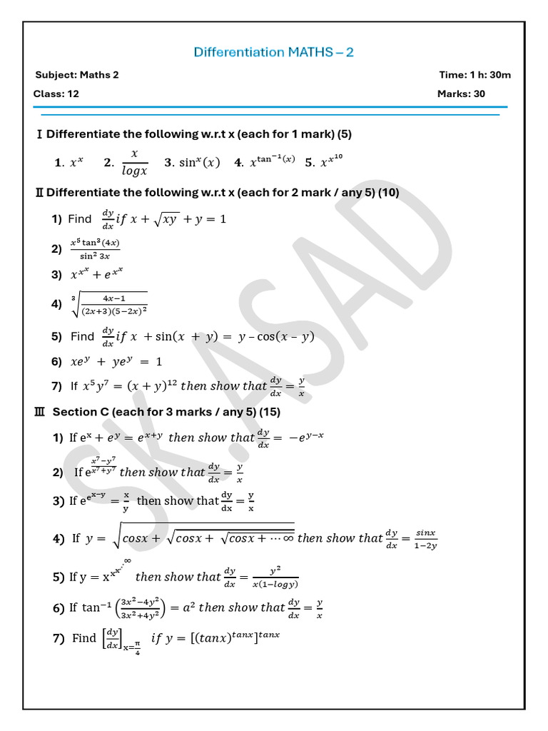 Differentiation MATHS 1.3 | PDF