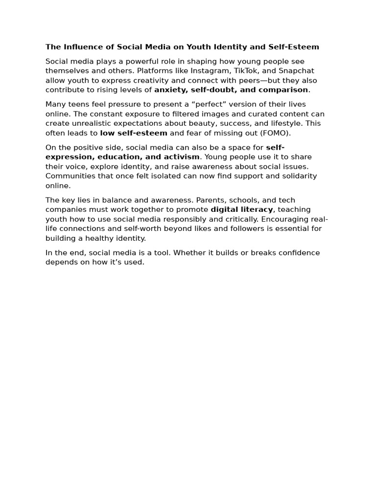 Social Media's Impact on Youth Identity | PDF