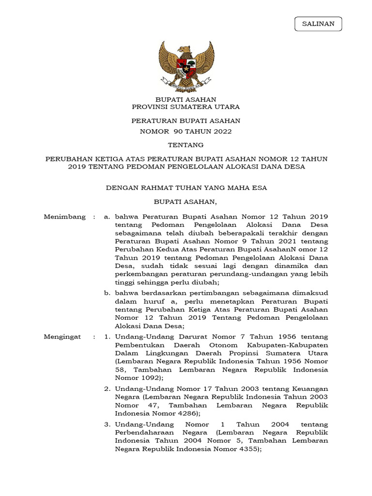 Perbup 90 Tahun 2022 Perubahan Ketiga Atas Perbup 12 Tahun 2019 Tentang ...