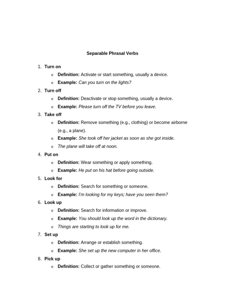 Separable Phrasal Verbs | PDF
