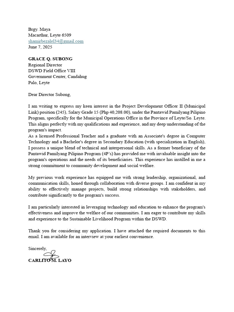 Application Letter DSWD N | PDF