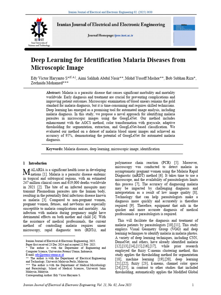 Deep Learning For Identification Malaria Diseases From Microscopic Image | PDF | Malaria | Image ...