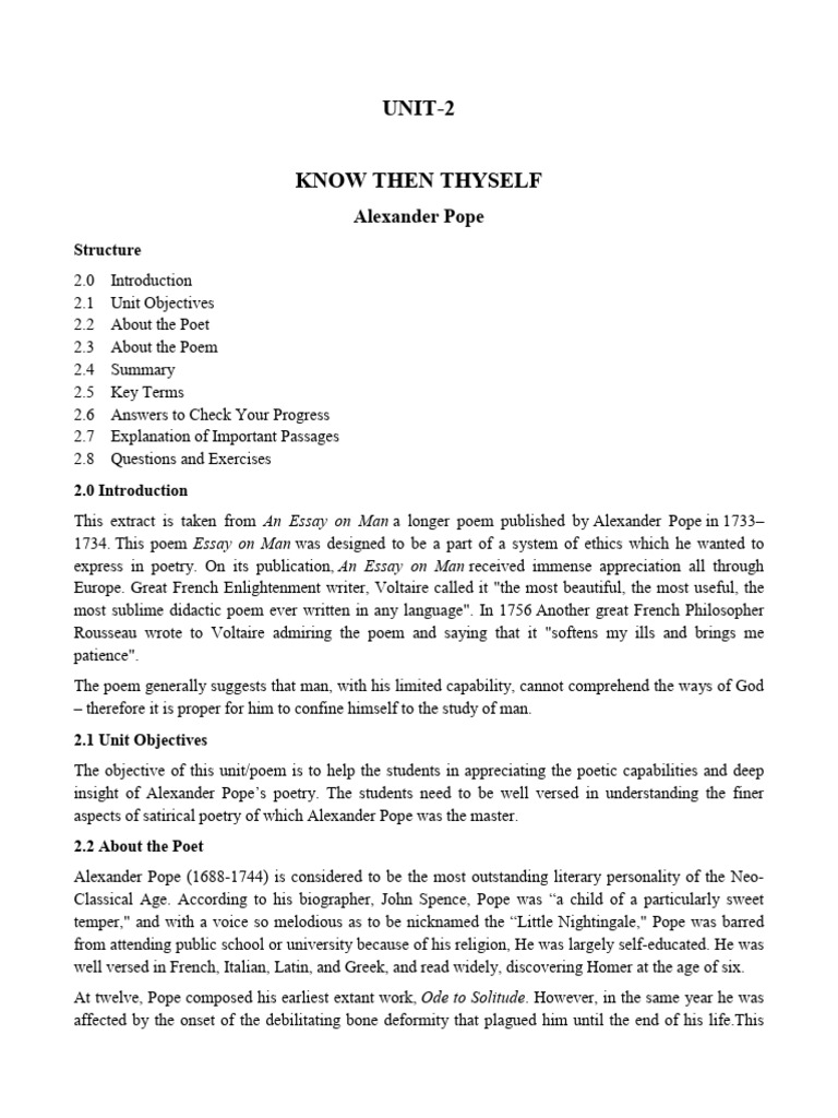 Epistle II Know then thyself +Explanation | PDF