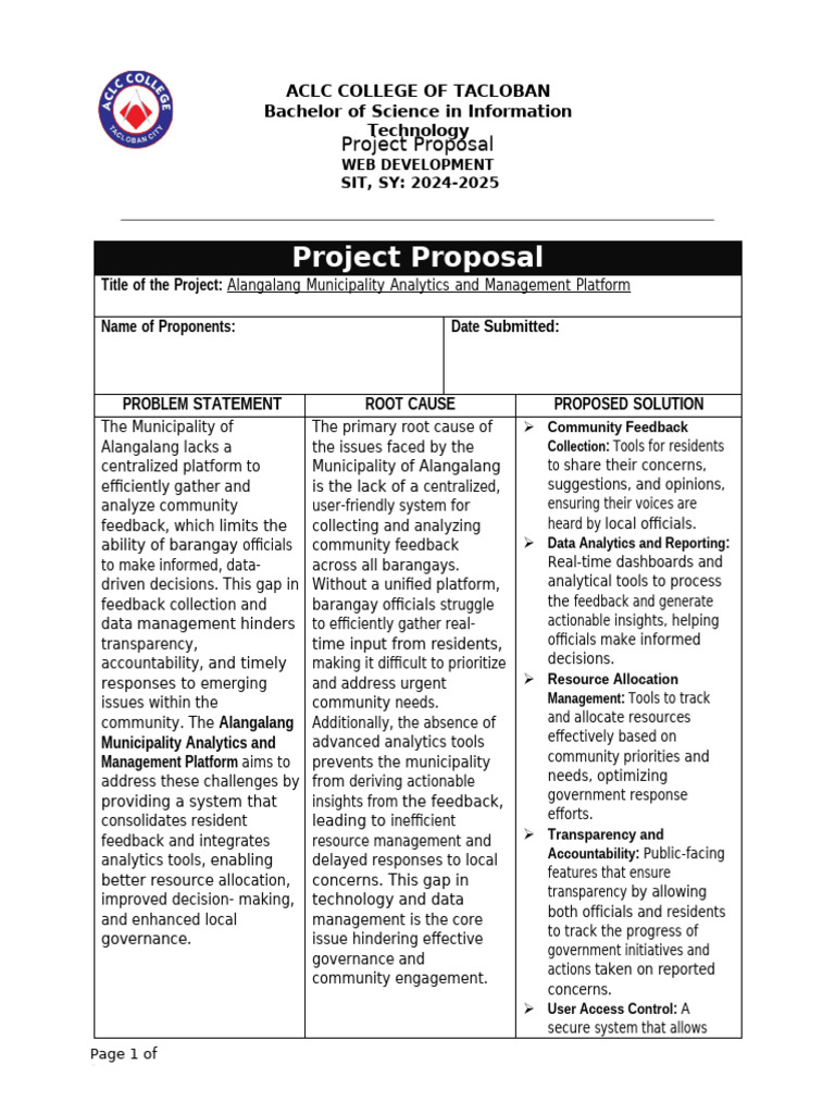 Project Proposal Sample | PDF | Web Development | Analytics