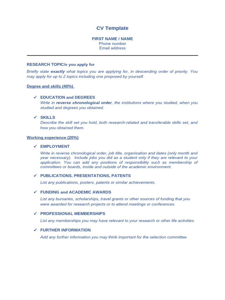 CV Template for Research Applications | PDF