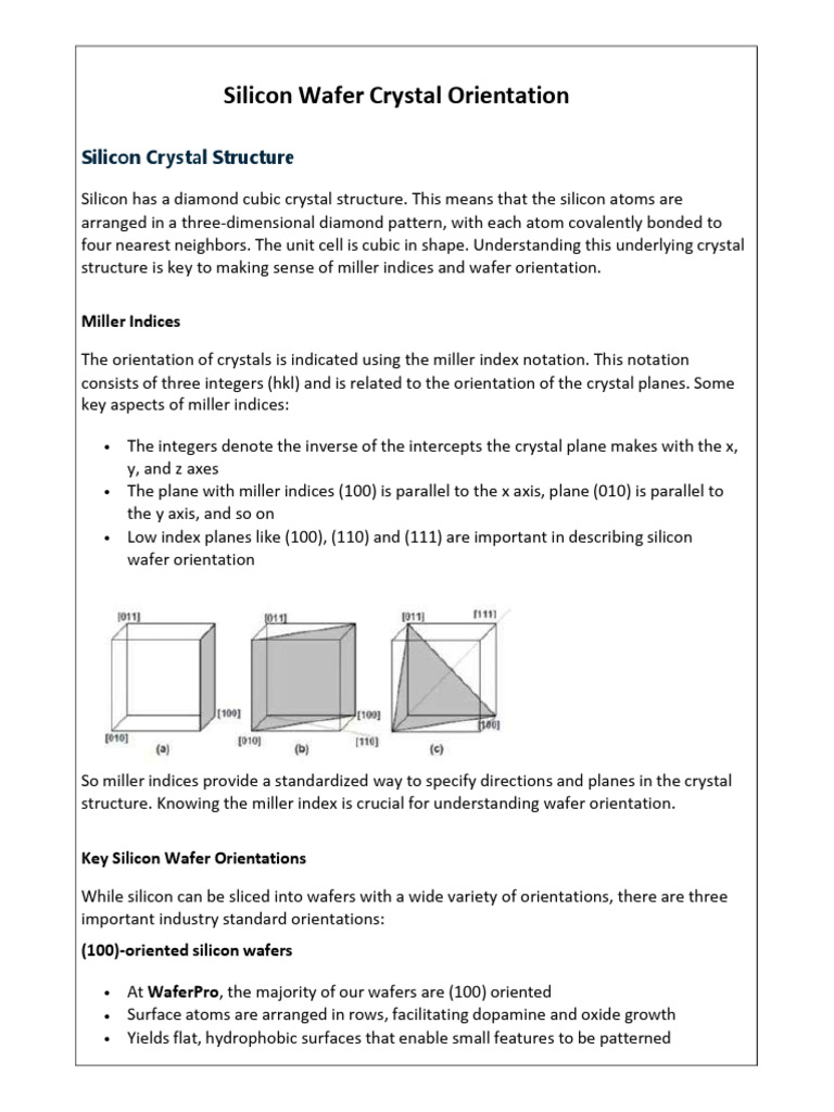 Key Orientations of Silicon Wafers | PDF