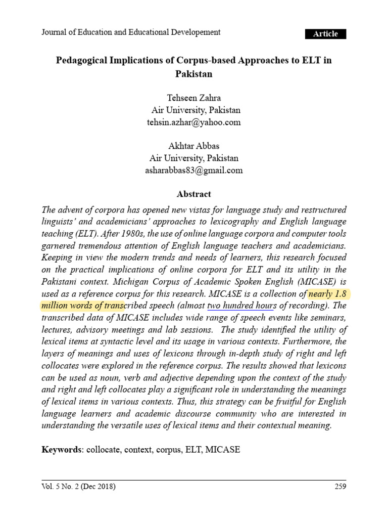 Corpus-Based ELT Strategies in Pakistan | PDF | Lexicon | Word