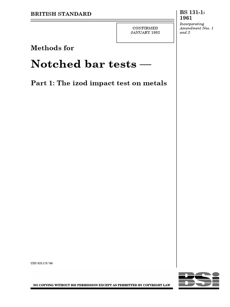 BS 131-1: Izod Impact Test Methods | PDF | Mechanical Engineering