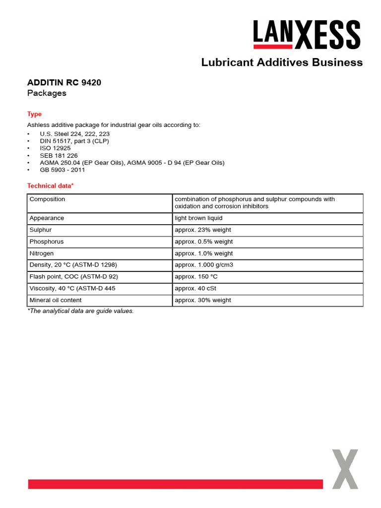 Additin RC 9420 Product Overview | PDF | Lubricant | Corrosion