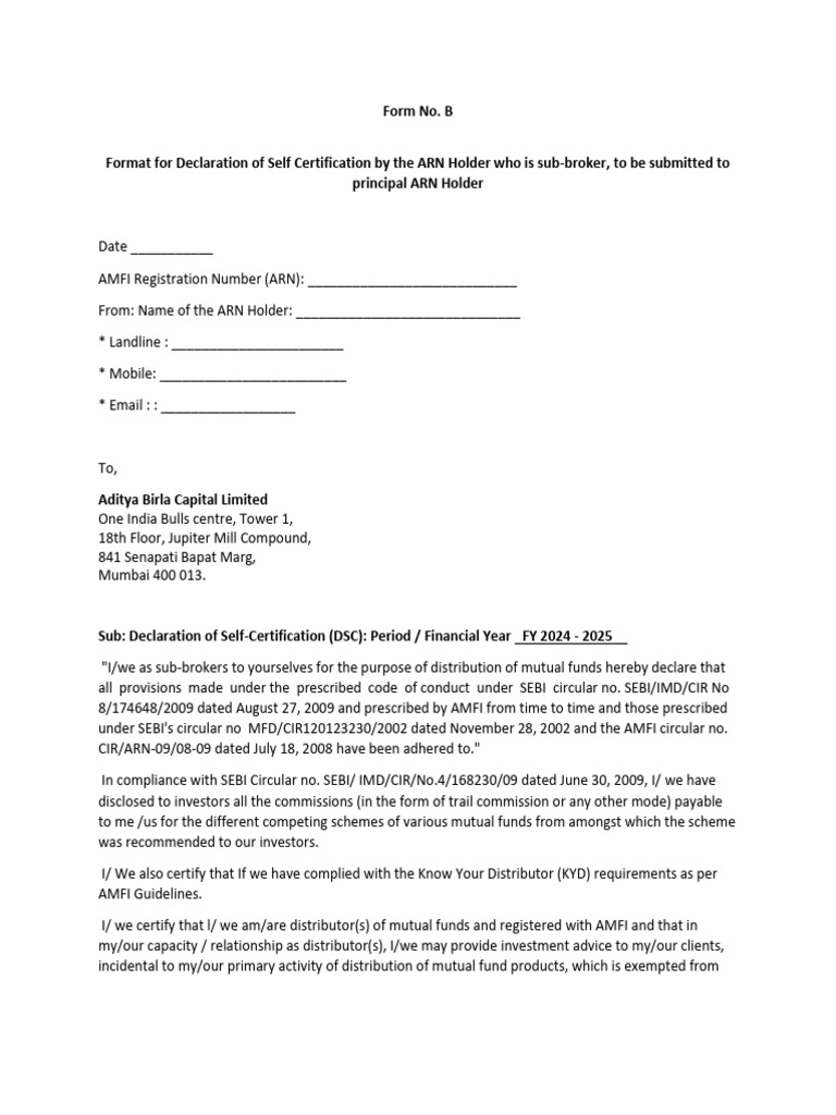 AMFI Self-Declaration for Sub-Brokers | PDF | Investing | Financial ...