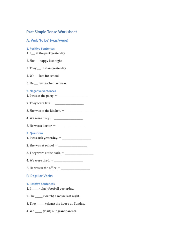 Past Simple Tense Worksheet | PDF