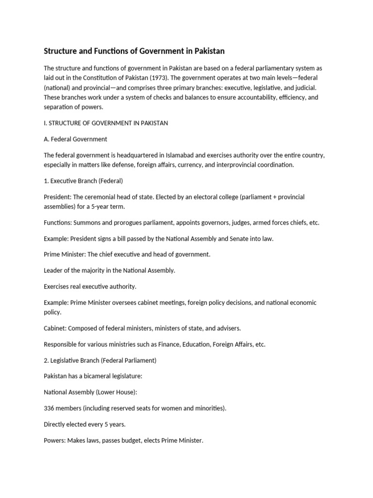 Government Structure in Pakistan | PDF | Government Of Pakistan ...