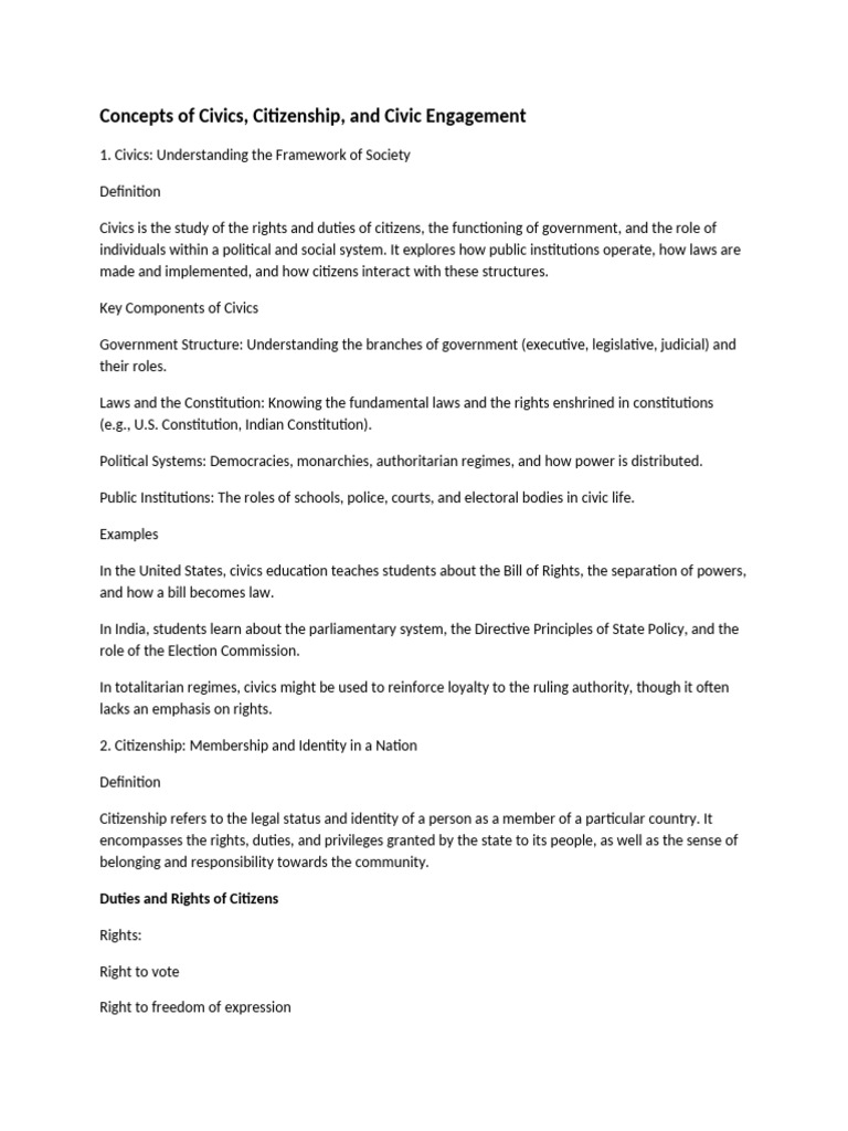 Civics, Citizenship, and Engagement Explained | PDF | Civic Engagement ...