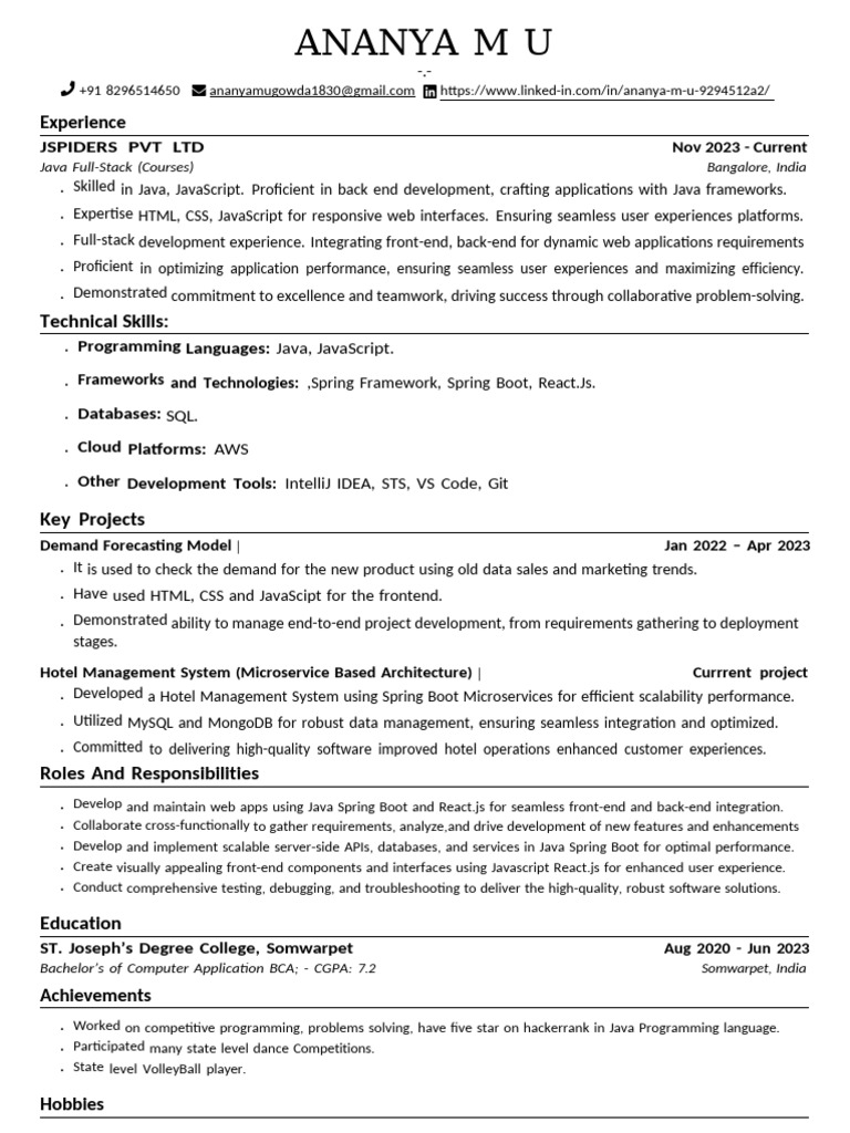 Java Full-Stack Developer Profile | PDF | Java Script | Java ...