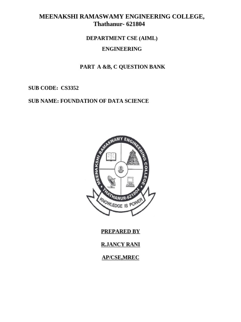 Cs3352 - Foundation of Data Science | PDF | Data Analysis | Normal ...