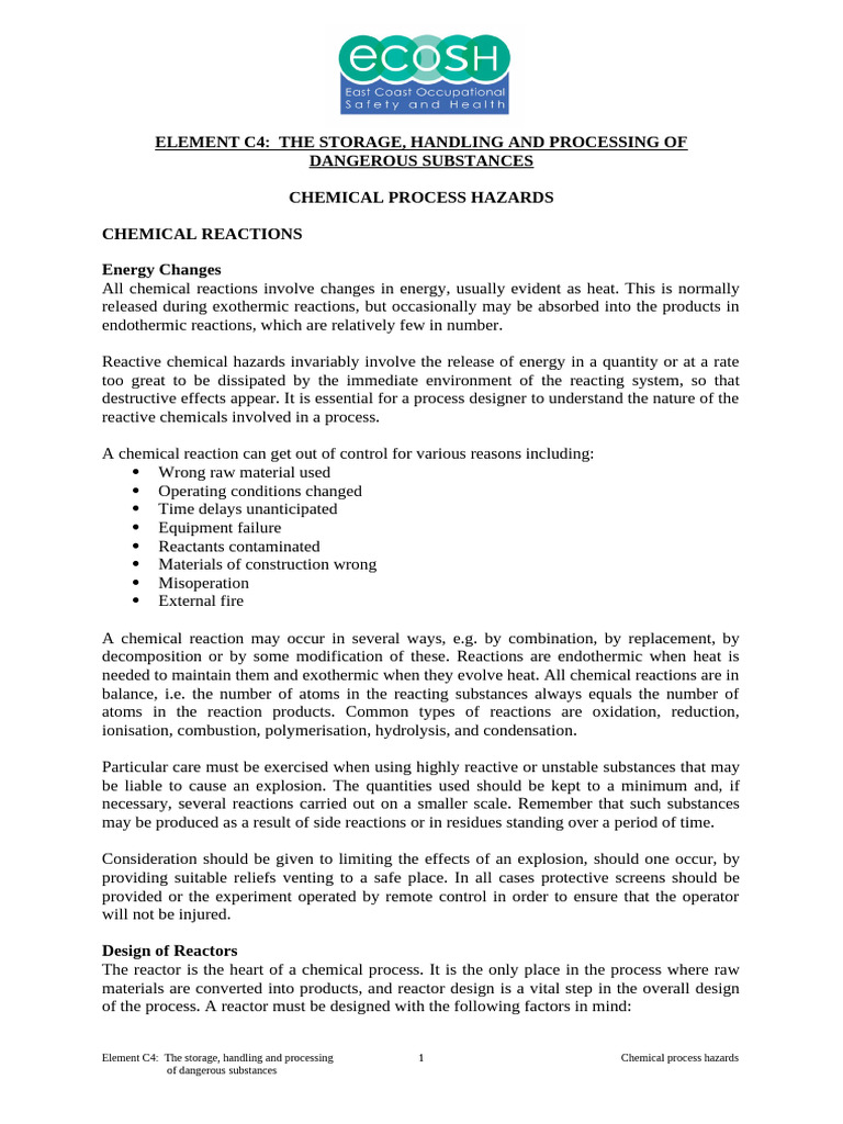 Chemical Process Hazards and Safety | PDF | Chemical Reactions ...